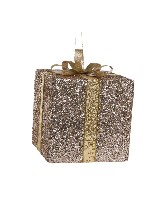 Holly & Ivy Glitter Gift Box Hanging Decoration Champagne Large ...